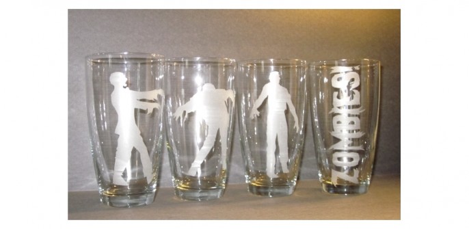 Etched Zombie Drinking Glasses - Set of 4 - NerdCrafted.com